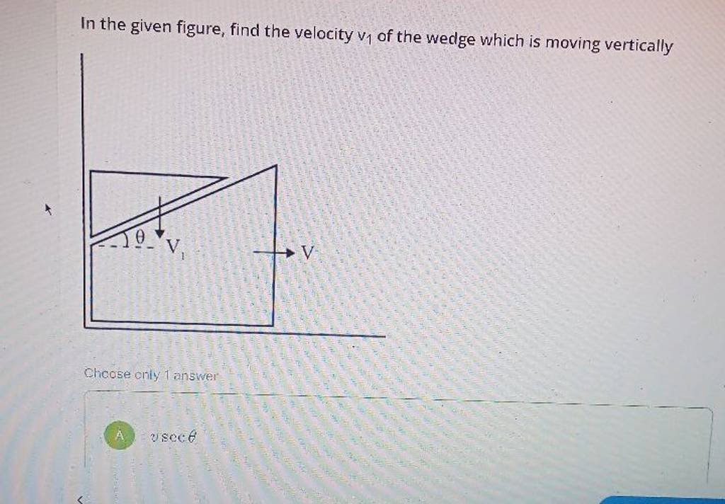 In the given figure, find the velocity v1 of the wedge which is moving v..