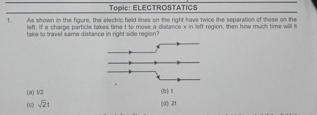 Topic: ELECTROSTATICS 1. As shown in the figure, the electric field lines..