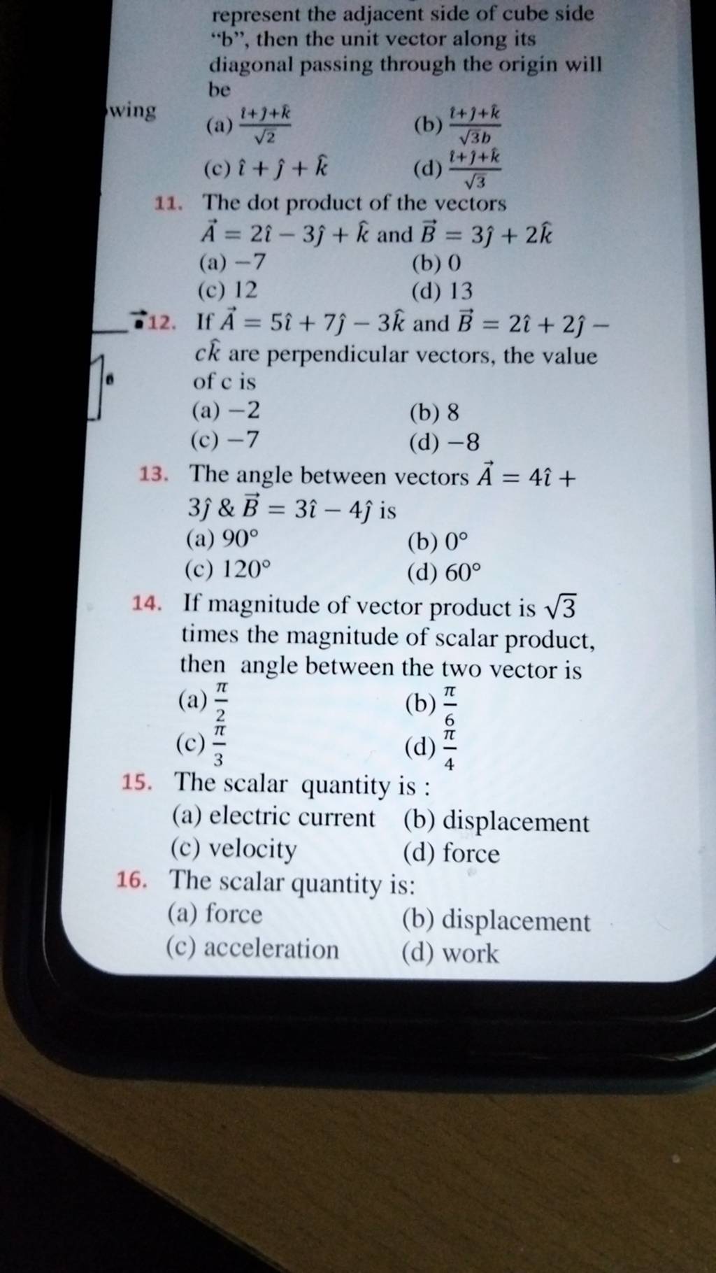 represent the adjacent side of cube side "b", then the unit vector along
