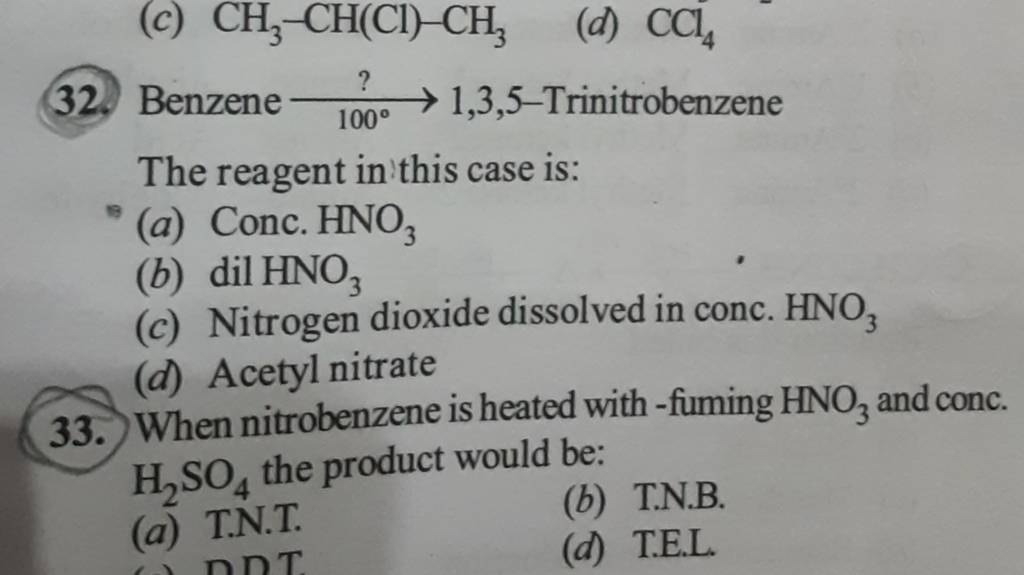 Benzene 100∘ ? 1,3,5-Trinitrobenzene The reagent in this case is:..