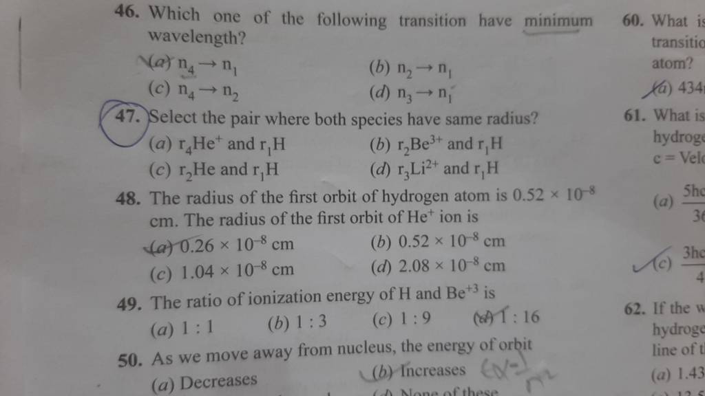 The Radius Of The First Orbit Of Hydrogen Atom Is 0 52×10−8 Cm The Radiu