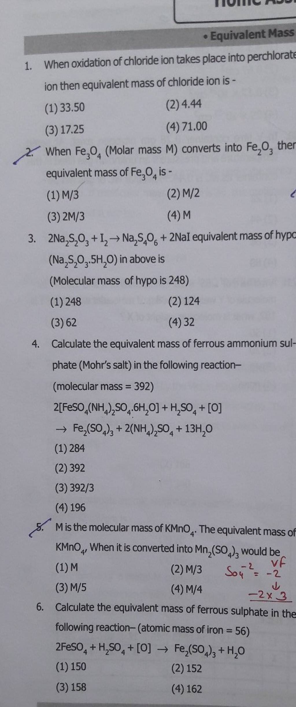 When oxidation of chloride ion takes place into perchlorate ion then equi..