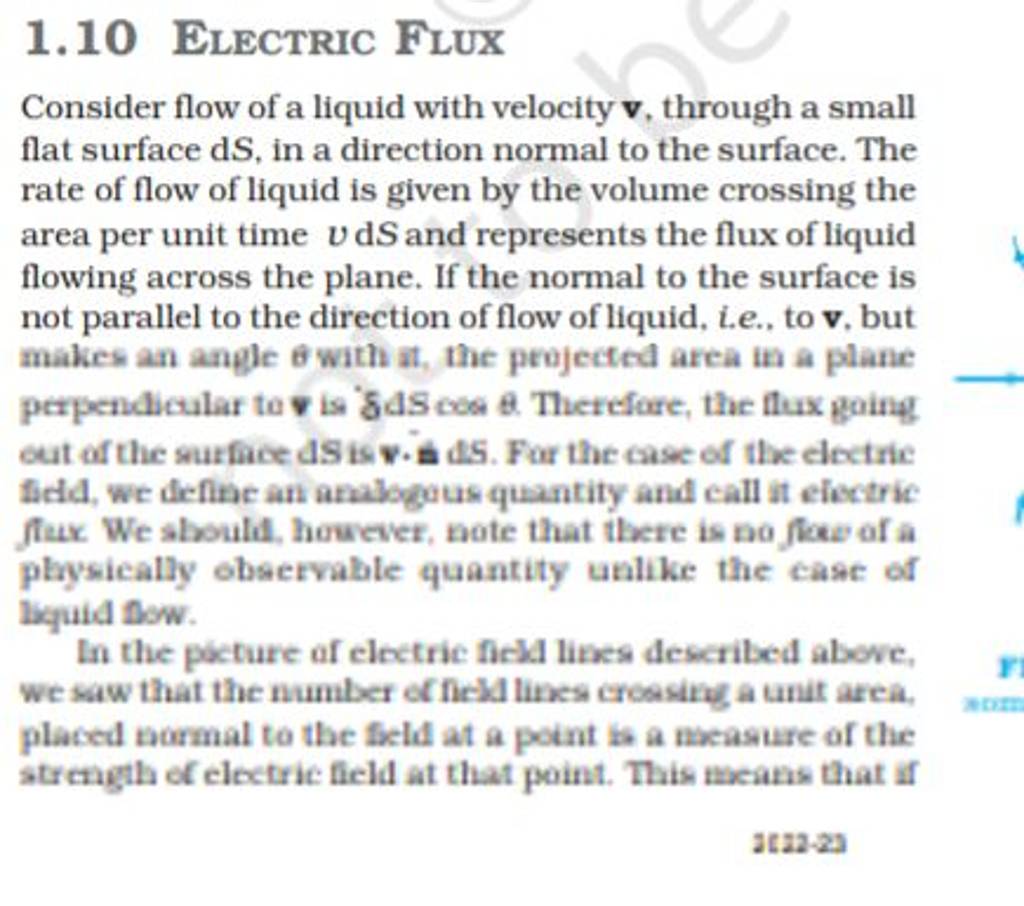 1.10 Electric FluX Consider flow of a liquid with velocity v, through a s..