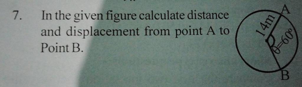7. In the given figure calculate distance and displacement from point A t..