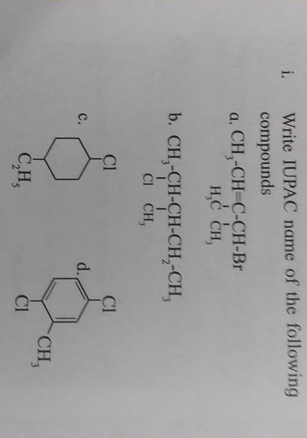 i. Write IUPAC name of the following compounds | Filo