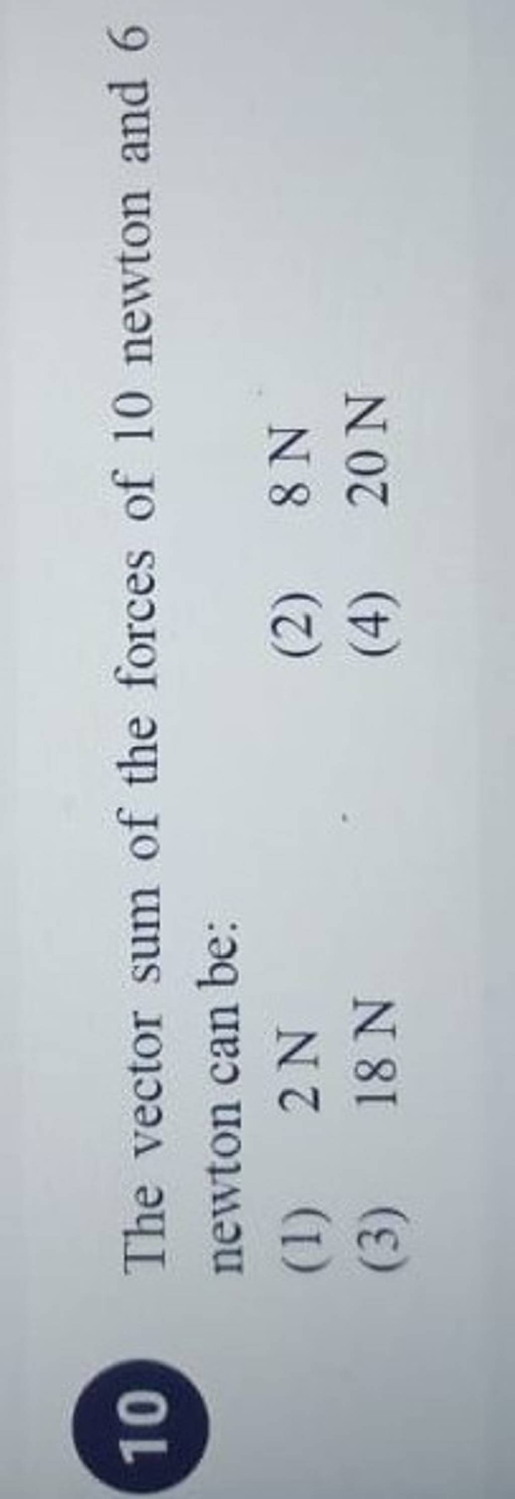 10 The Vector Sum Of The Forces Of 10 Newton And 6 Newton Can Be Filo