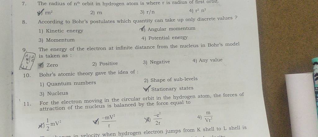 The Radius Of Nth Orbit In Hydrogen Atom Is Where R Is Radius Of First O