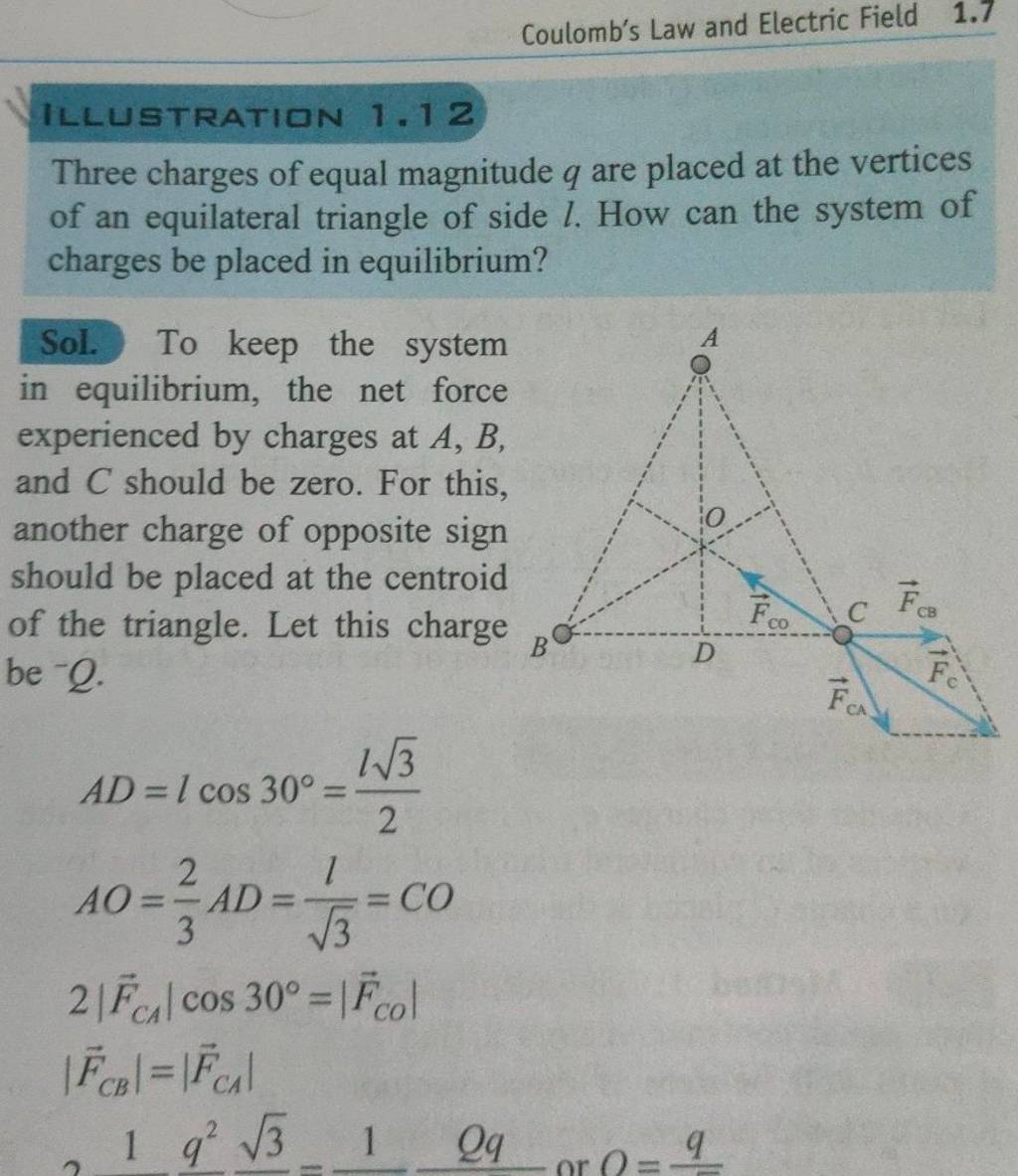 1LLUSTRATIDN 1.12 Three charges of equal magnitude q are placed at the ve.. 1LLUSTRATIDN 1.12 Three charges of equal magnitude q are placed at the ve..