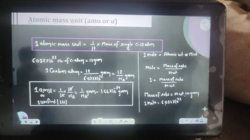 Atomic mass unit (amu or u) 1 atomic mans unit =121 × Mass of single c-12..