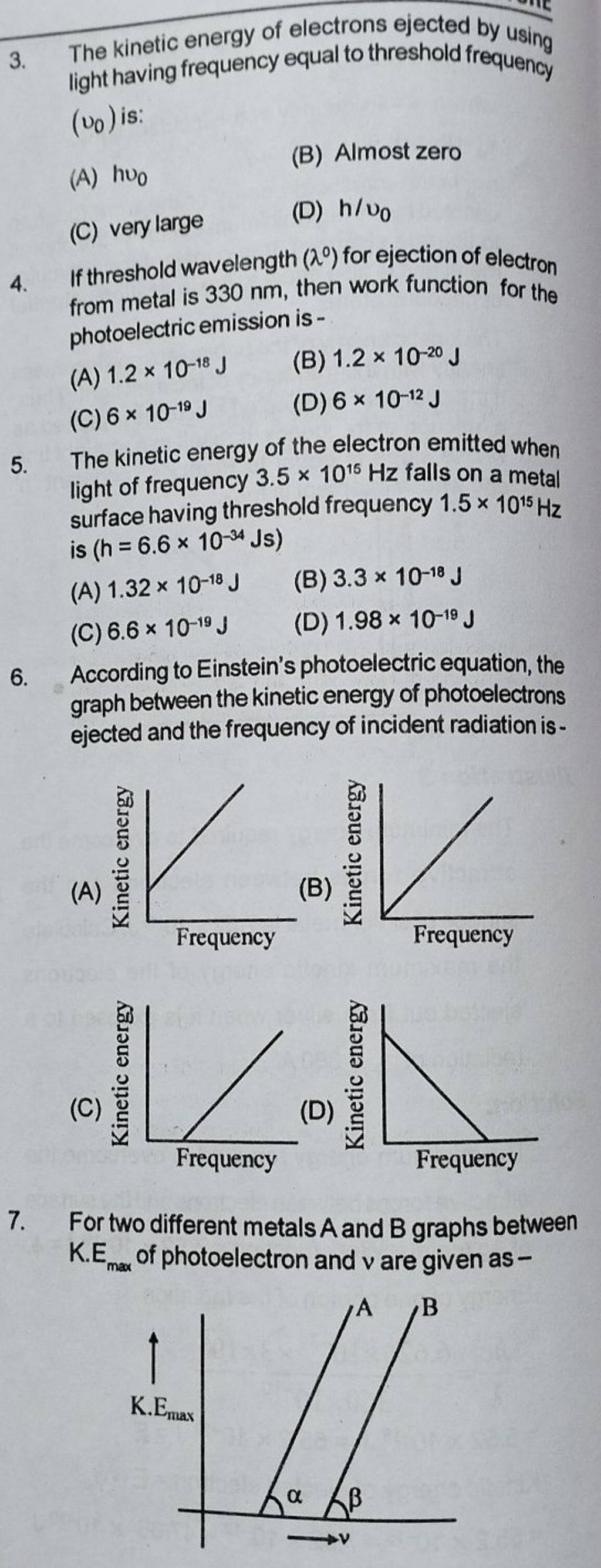 According to Einstein's photoelectric equation, the graph between the kin..