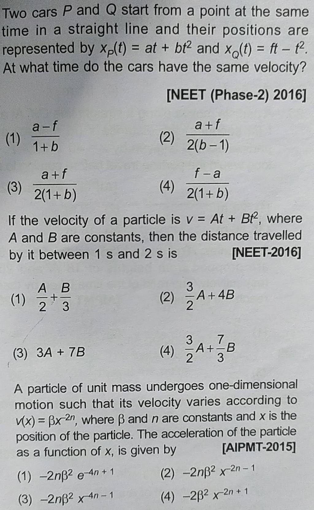 Two cars P and Q start from a point at the same time in a straight line a..