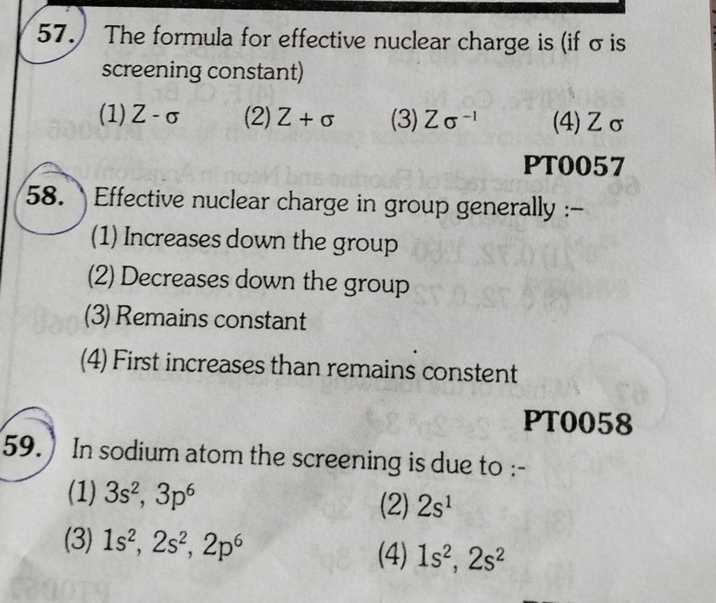 The formula for effective nuclear charge is (if σ is screening constant)..