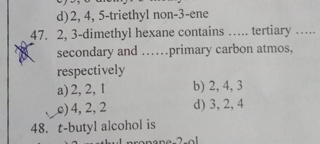 2,3-dimethyl hexane contains tertiary ..... secondary and ......primary c..