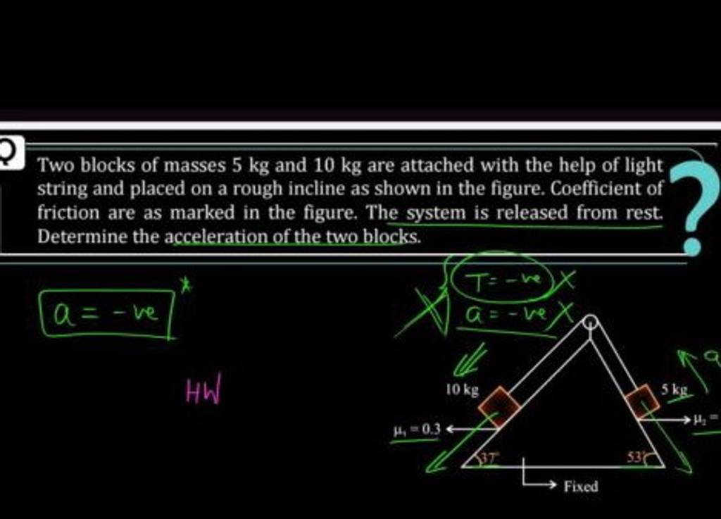 Two blocks of masses 5 kg and 10 kg are attached with the help of light s..