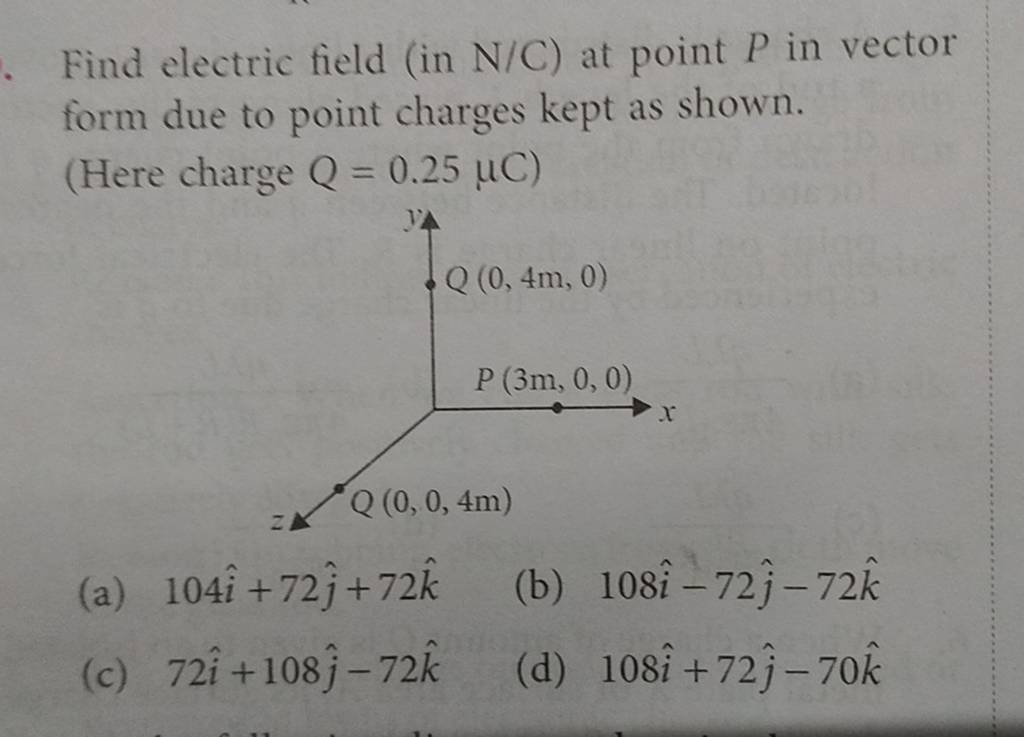 Find electric field (in N/C) at point P in vector form due to point charg..