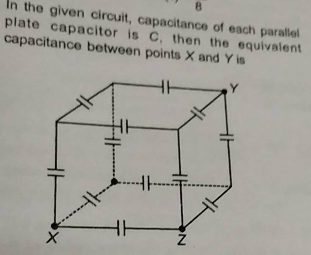 In the given circuit, capacitance of each paralle plate capacitor is C. t..