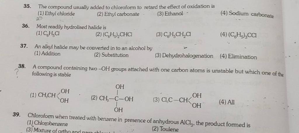 Chloroform when treated with benzene in presence of anhydrous AlCl3 , the..