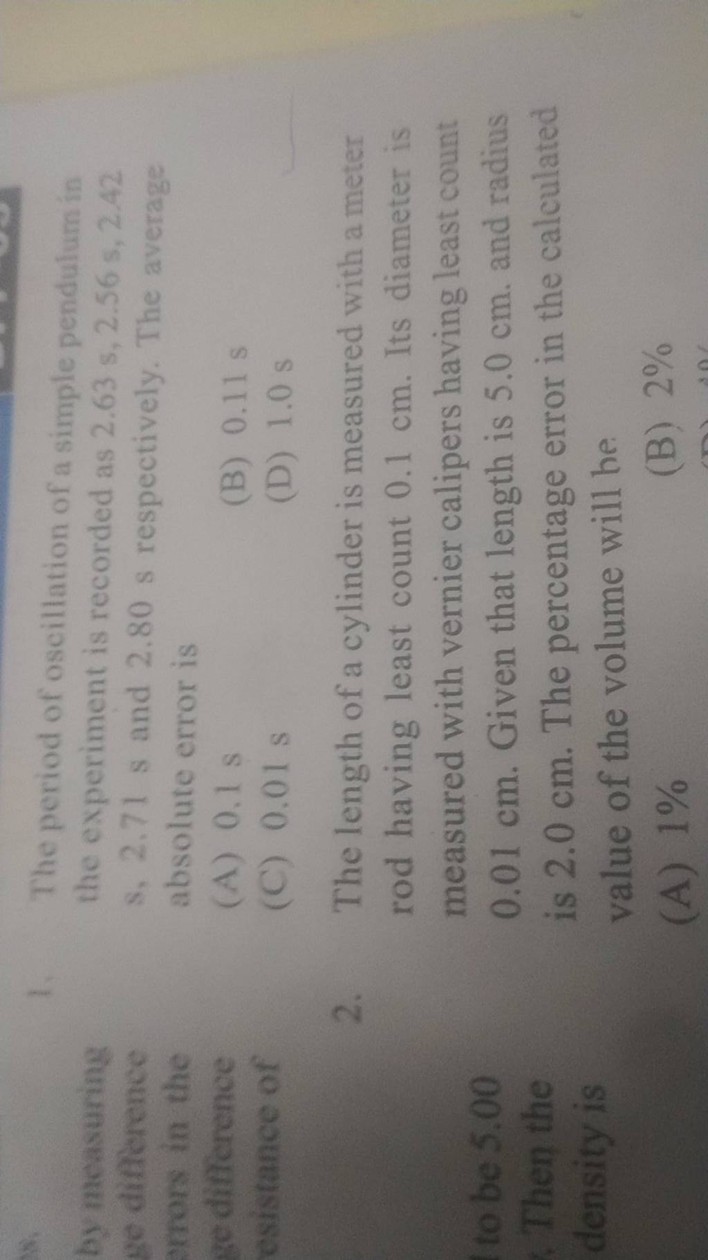 The period of oscillation of a simple pendulum in by measuring experiment..