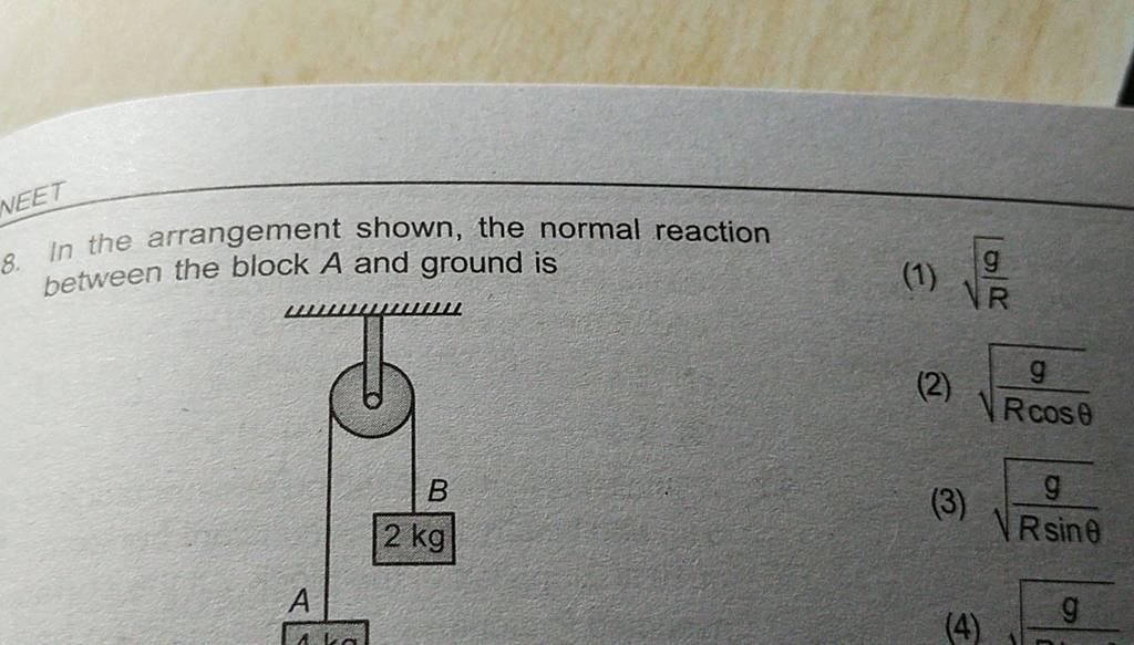 8. In the arrangement shown, the normal reaction between the block A and
