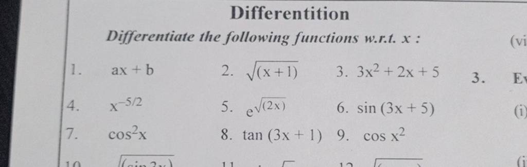 Differentition Differentiate the following functions w.r.t. x : | Filo