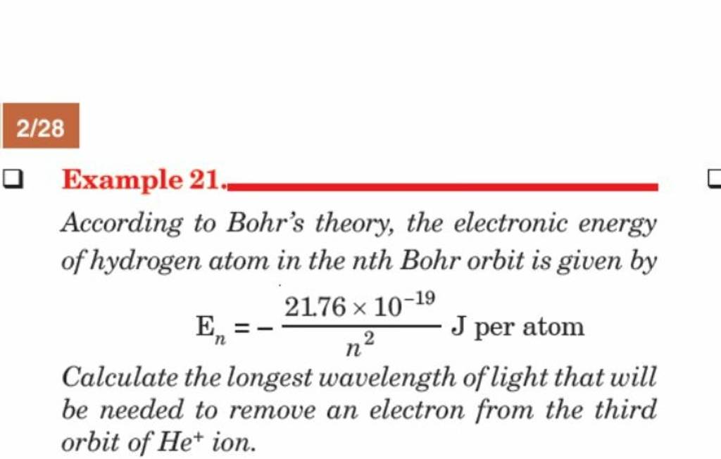 2/28 Example 21. According to Bohr's theory, the electronic energy of hyd..