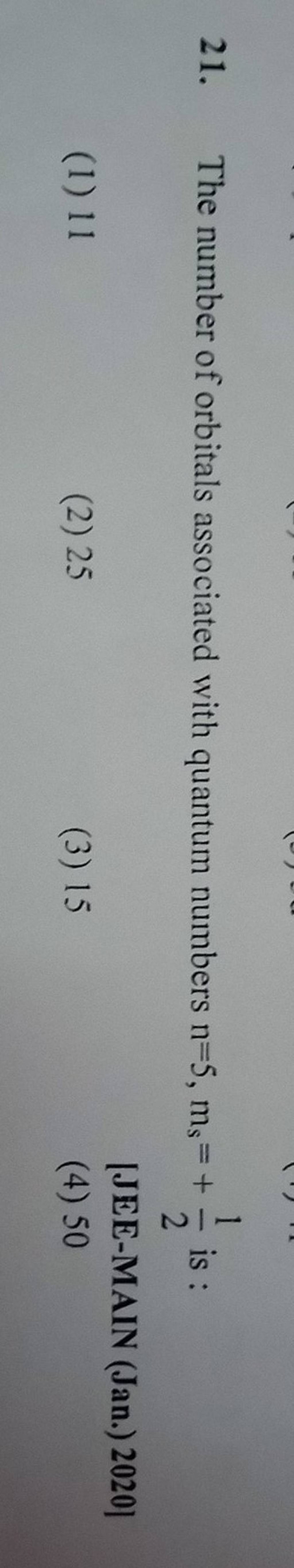 The Number Of Orbitals Associated With Quantum Numbers N 5 Ms 21 Is