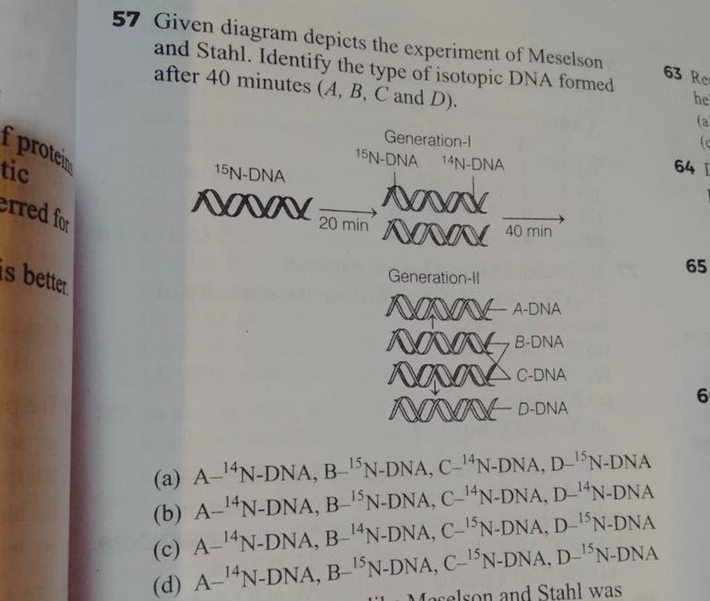 57 Given diagram depicts the experiment of Meselson and Stahl. Identify t..