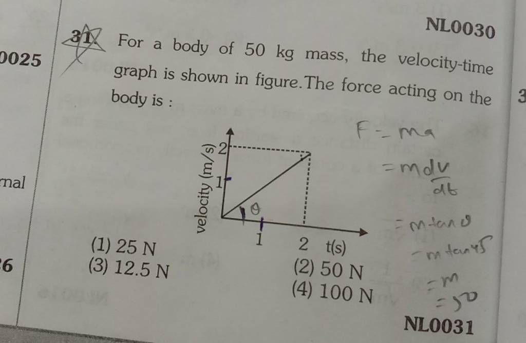 For a body of 50 kg mass, the velocity-time graph is shown in figure. The..
