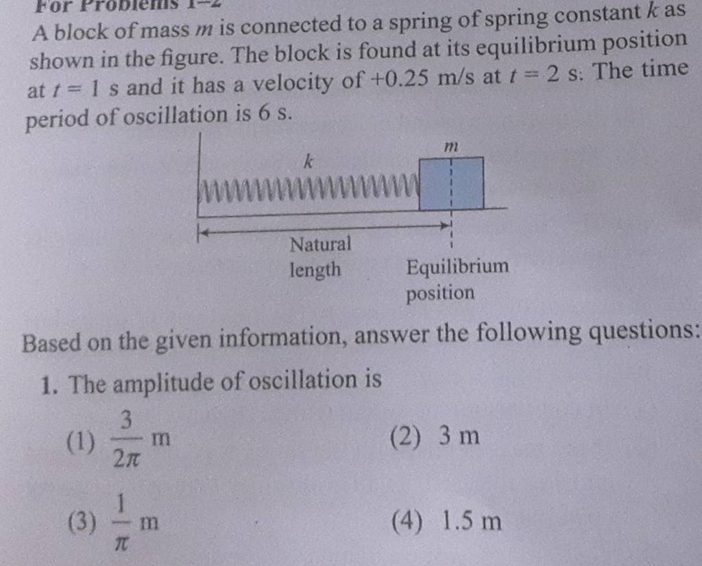 A block of mass m is connected to a spring of spring constant k as shown