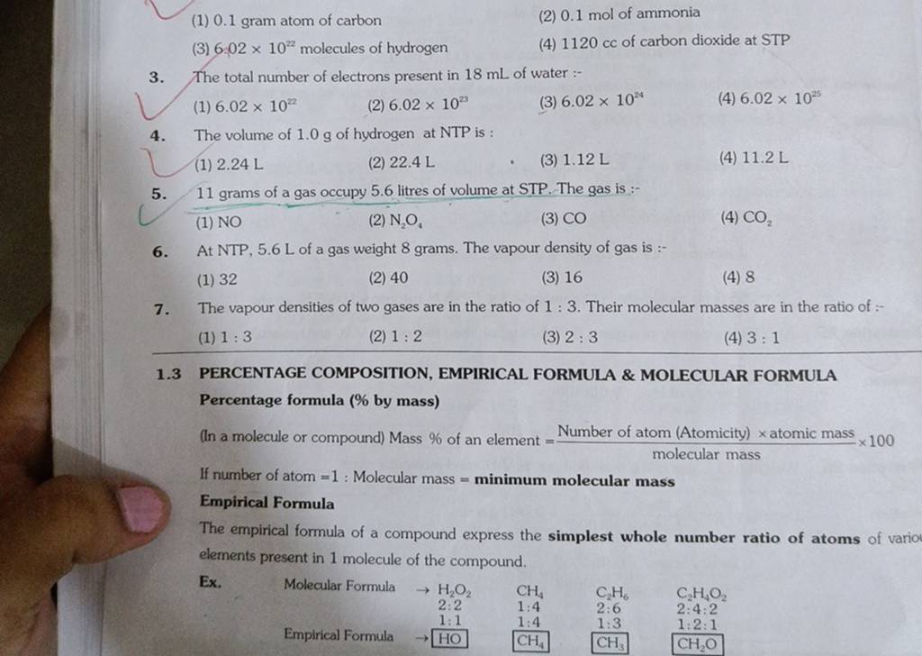 The total number of electrons present in 18 mL of water :- | Filo