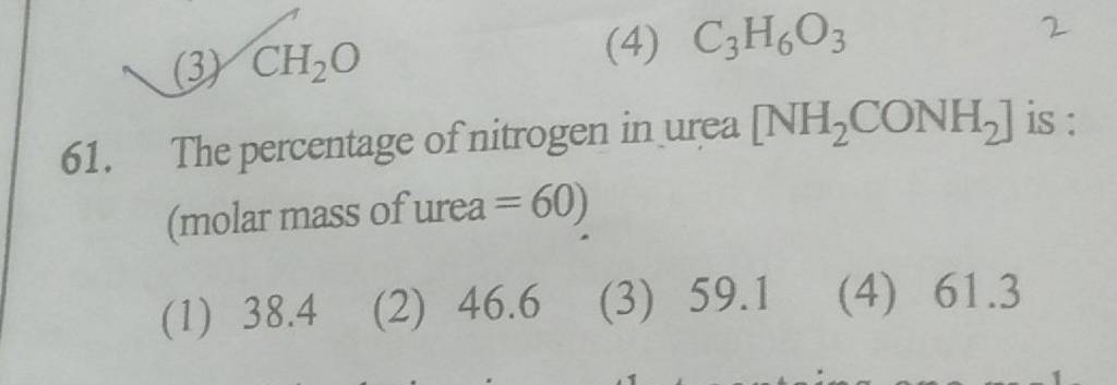 The percentage of nitrogen in urea [NH2 CONH2 ] is : (molar mass of urea