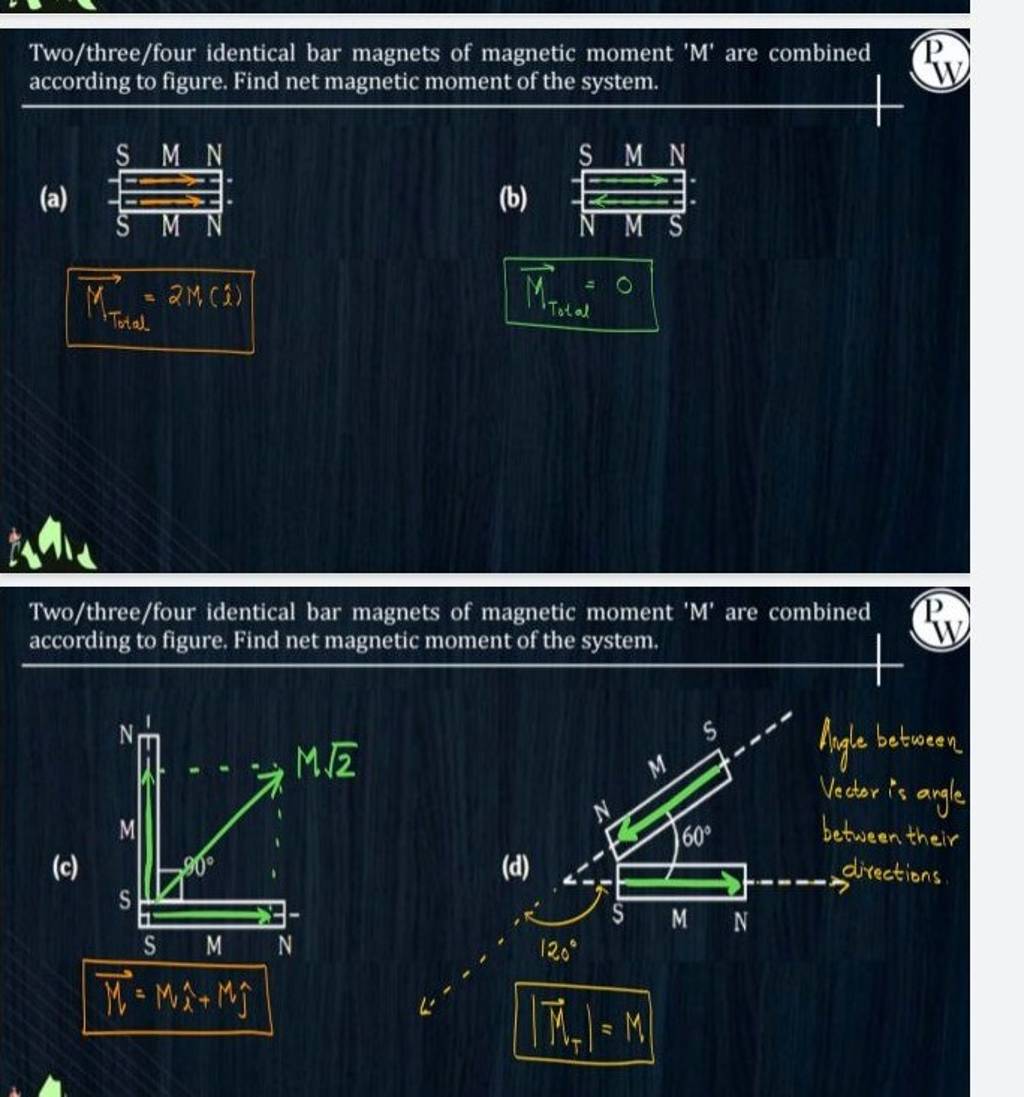 Two/three/four identical bar magnets of magnetic moment ' M ' are combine..