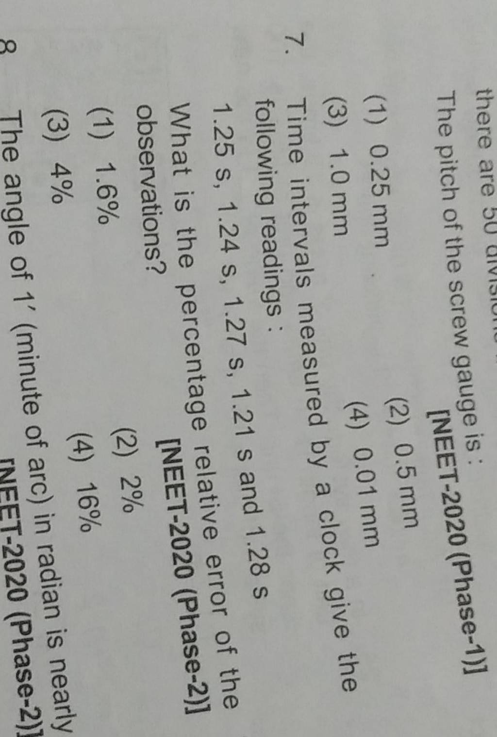 The Pitch Of The Screw Gauge Is NEET 2020 Phase 1 Filo