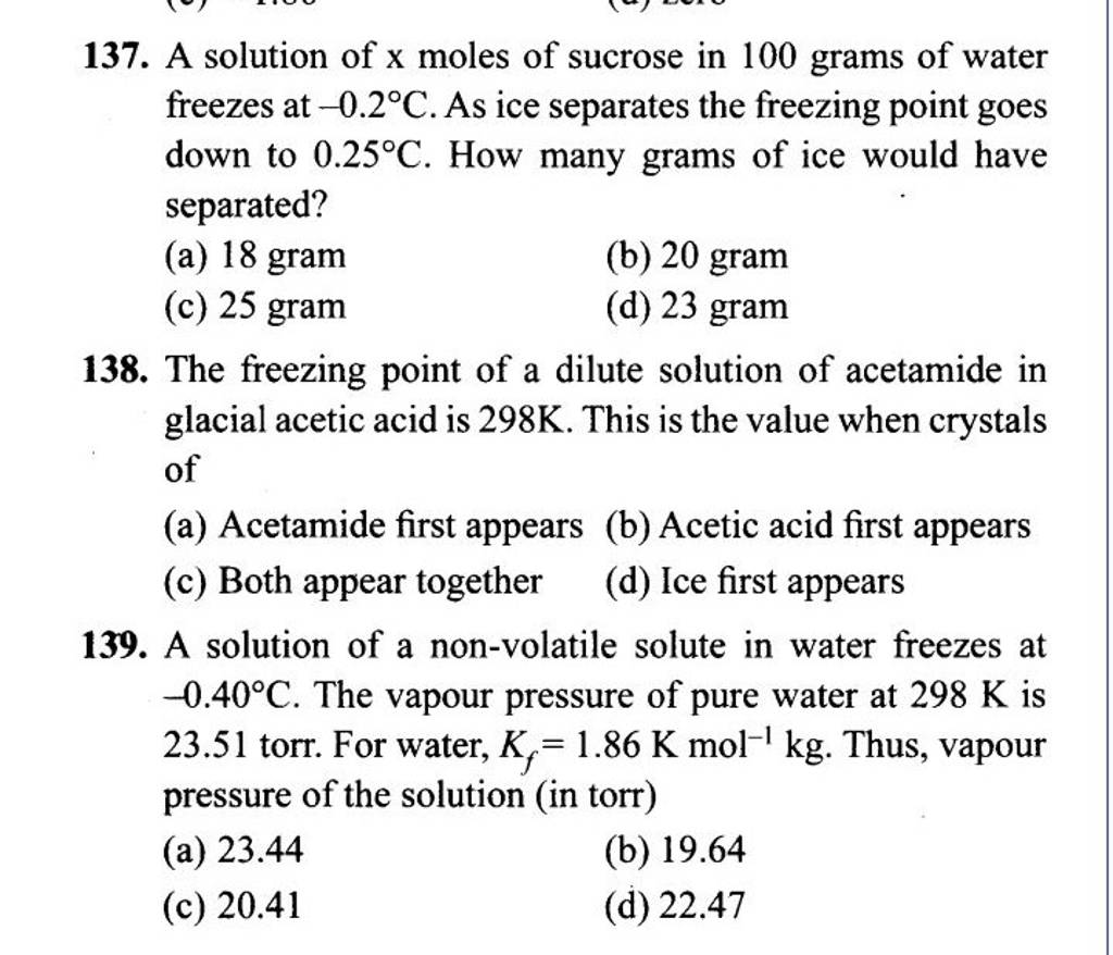 The freezing point of a dilute solution of acetamide in glacial acetic ac..