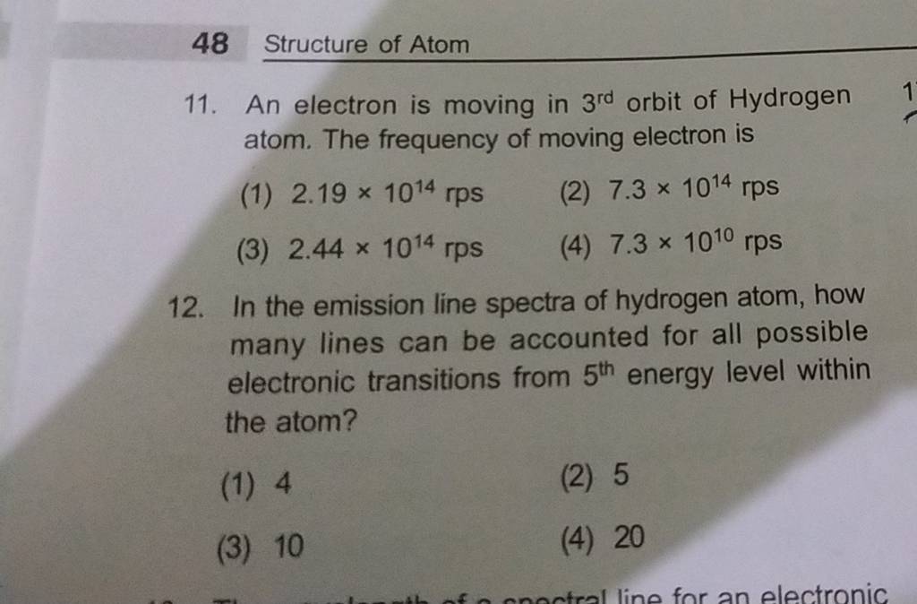 48 Structure Of Atom 11 An Electron Is Moving In 3rd Orbit Of Hydrogen A