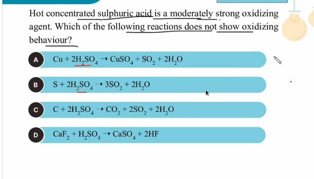 Hot concentrated sulphuric acid is a moderately strong oxidizing agent. W..