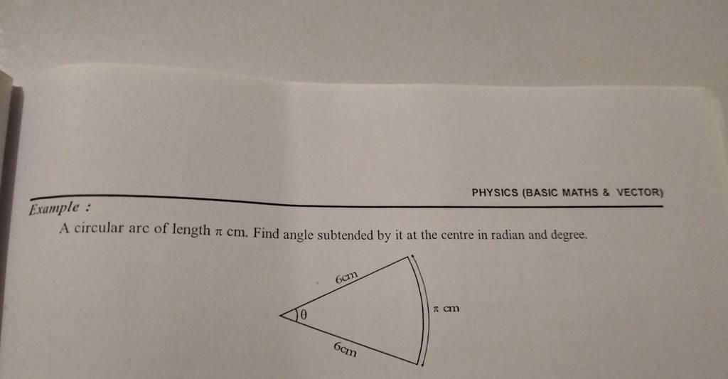 PHYSICS (BASIC MATHS \& VECTOR) Example: A circular arc of length πcm. Fi..