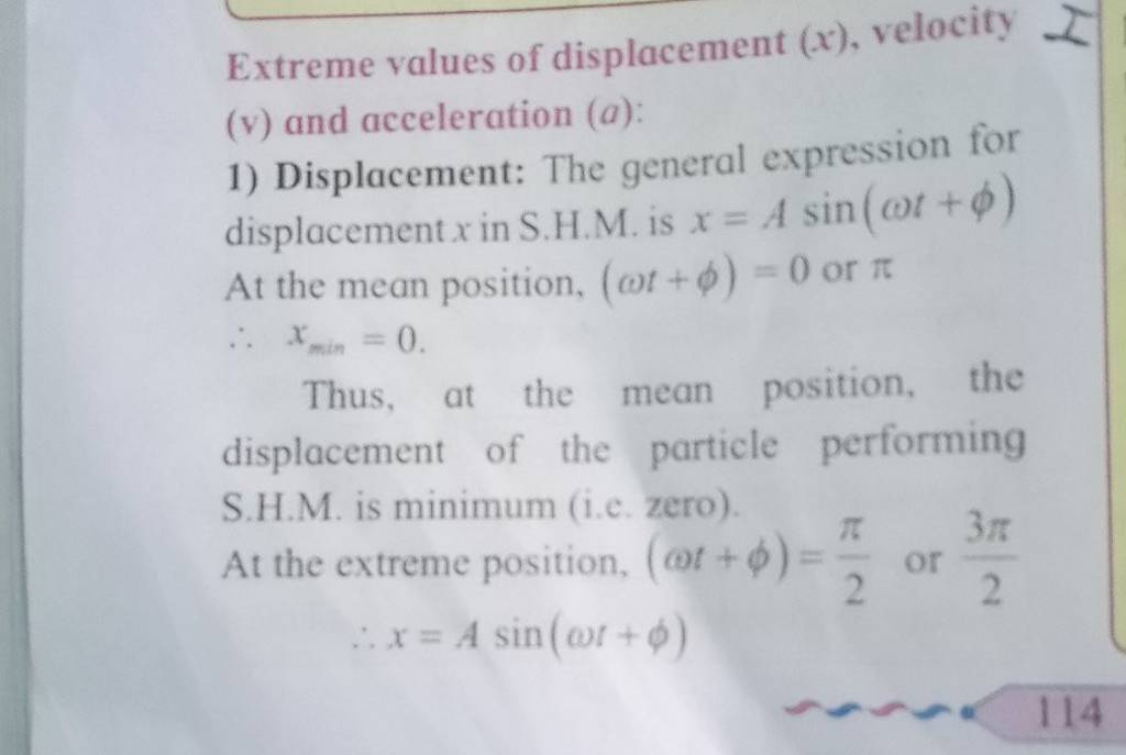Extreme values of displacement (x), velocity L (v) and acceleration (a)