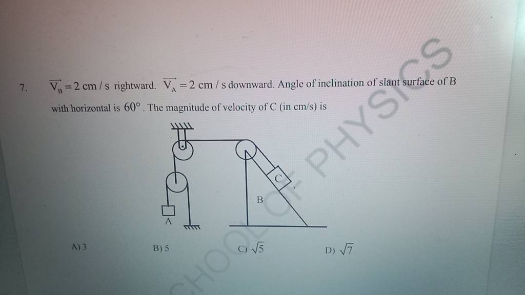 VB =2 cm/s rightward. VA =2 cm/s downward. Angle of inclination of slant..