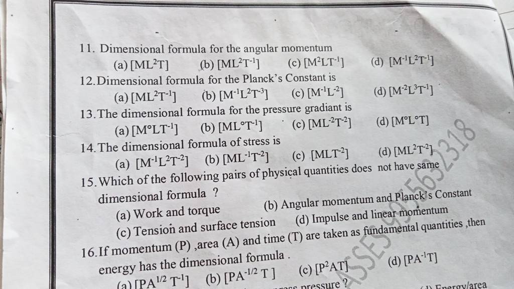 12.Dimensional formula for the Planck's Constant is | Filo