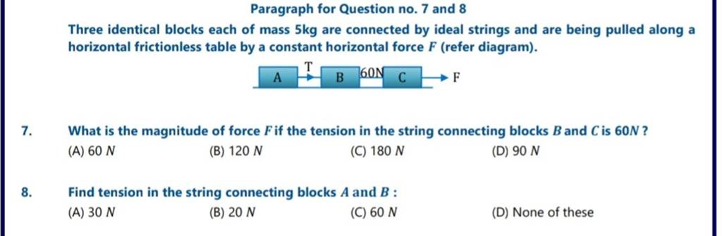 Find tension in the string connecting blocks A and B : | Filo