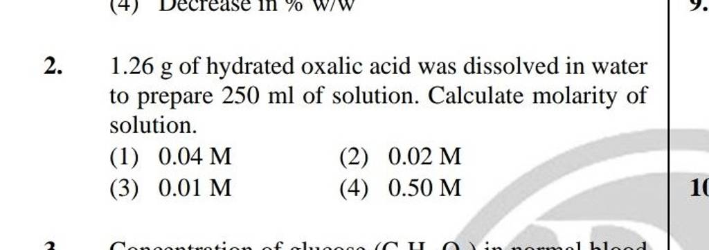 1.26 g of hydrated oxalic acid was dissolved in water to prepare 250ml of..