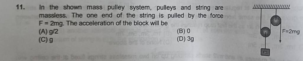 In the shown mass pulley system, pulleys and string are massless. The one..