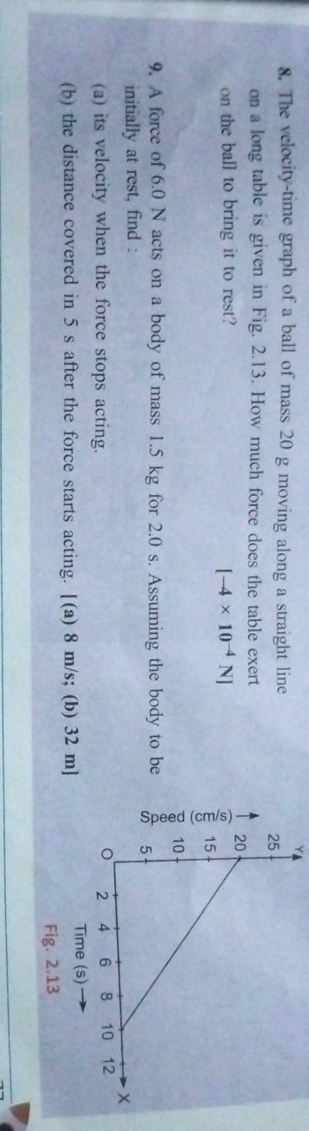 8. The velocity-time graph of a ball of mass 20 g moving along a straight..