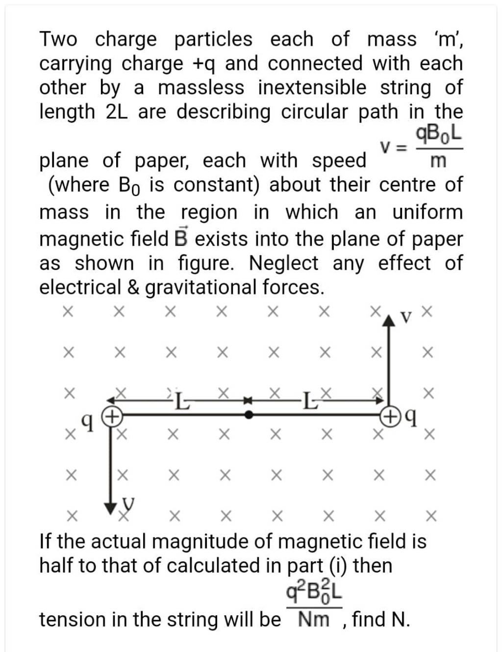 Two charge particles each of mass ' m ', carrying charge +q and connected..