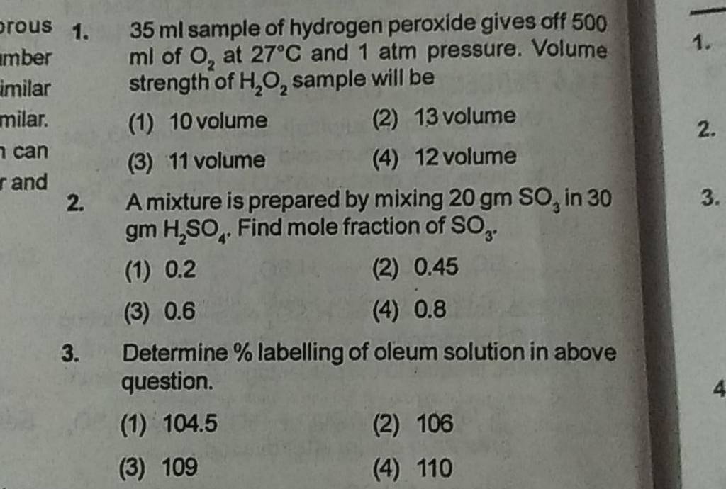 Determine \% labelling of oleum solution in above question. | Filo