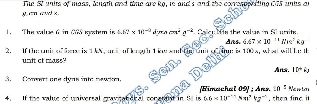The SI units of mass, length and time are kg,m and s and the correspondin..