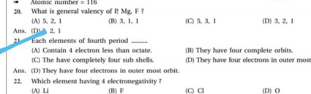What is general valency of P,Mg,F ? | Filo