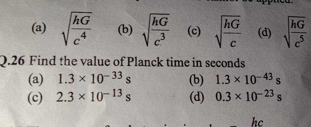 Q.26 Find the value of Planck time in seconds | Filo