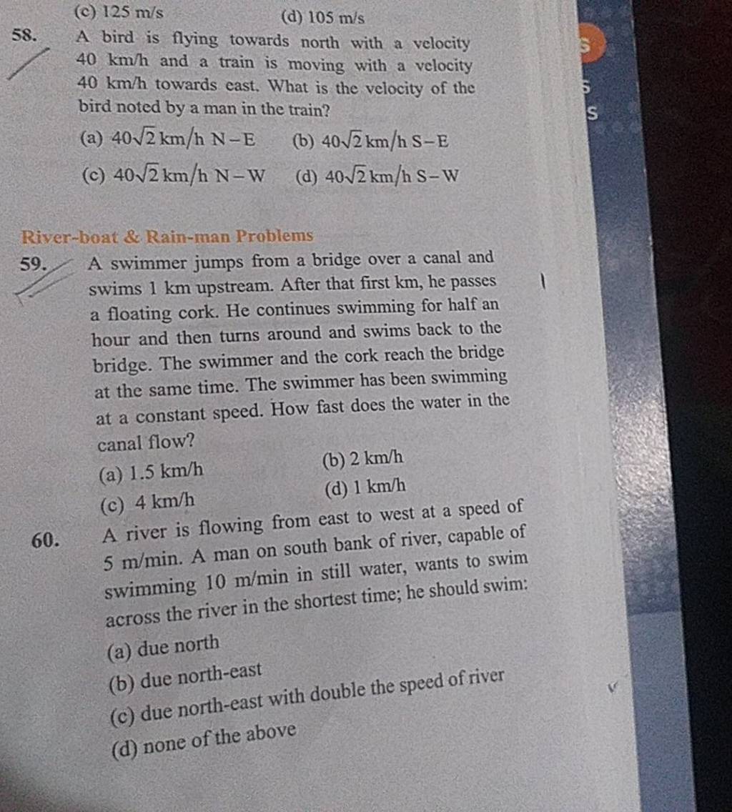 River-boat \& Rain-man Problems 59. A swimmer jumps from a bridge over a